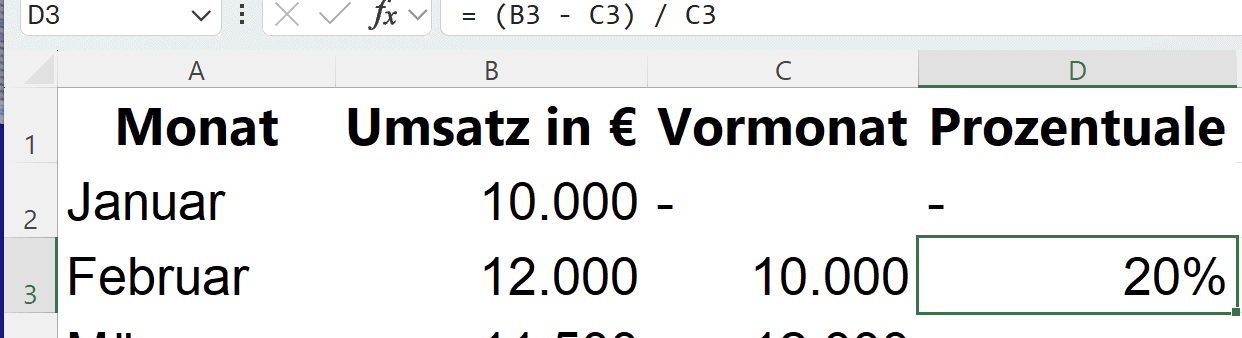 Prozentuale Differenz berechnen in Excel